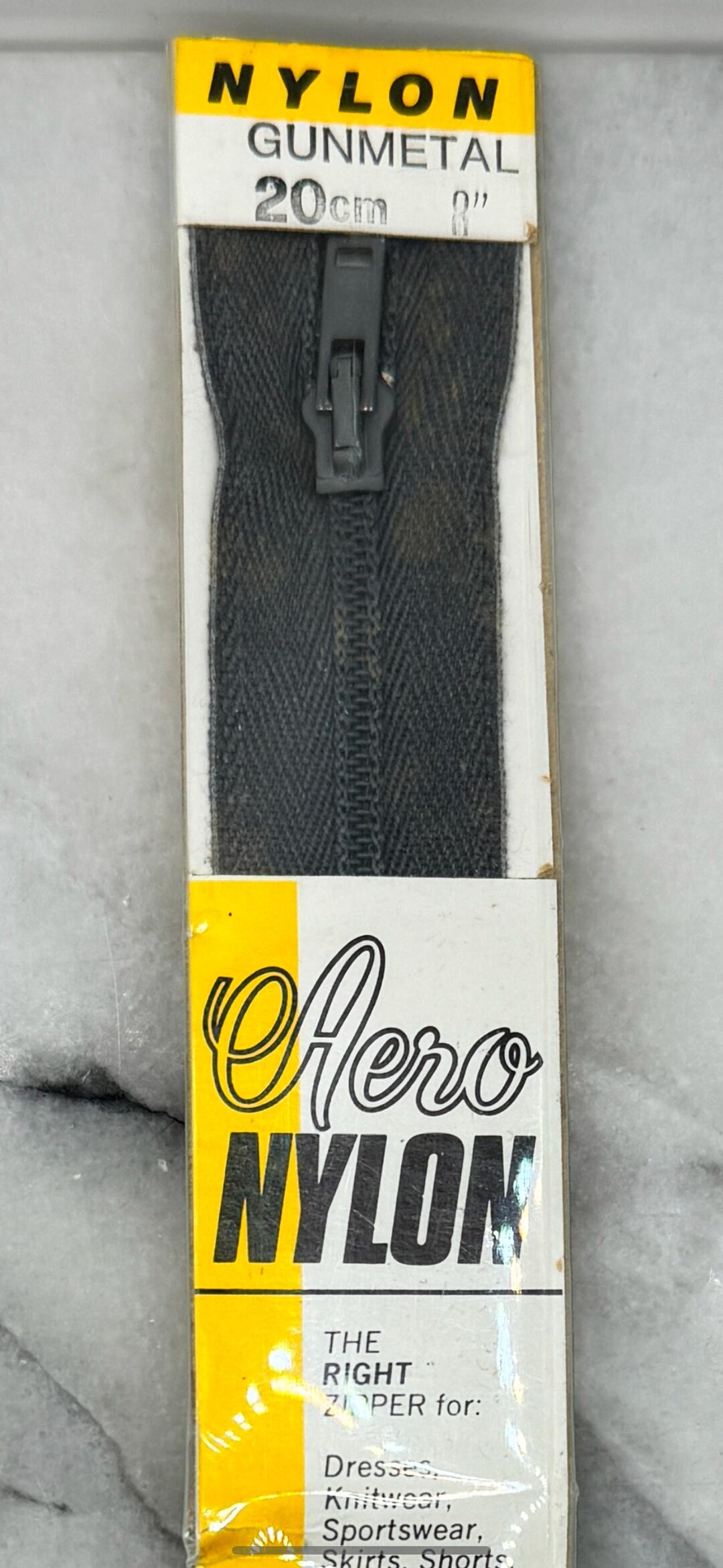 1980s Aero Nylon Zipper - Gunmetal Grey Self-locking Slider (20 Cm / 8 ...