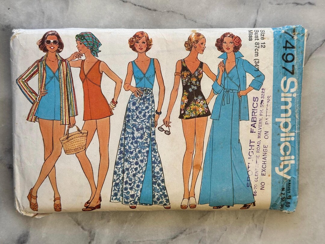 1976 Simplicity 7497 Sewing Pattern-misses' Swimsuit, Wrap Skirt, and ...
