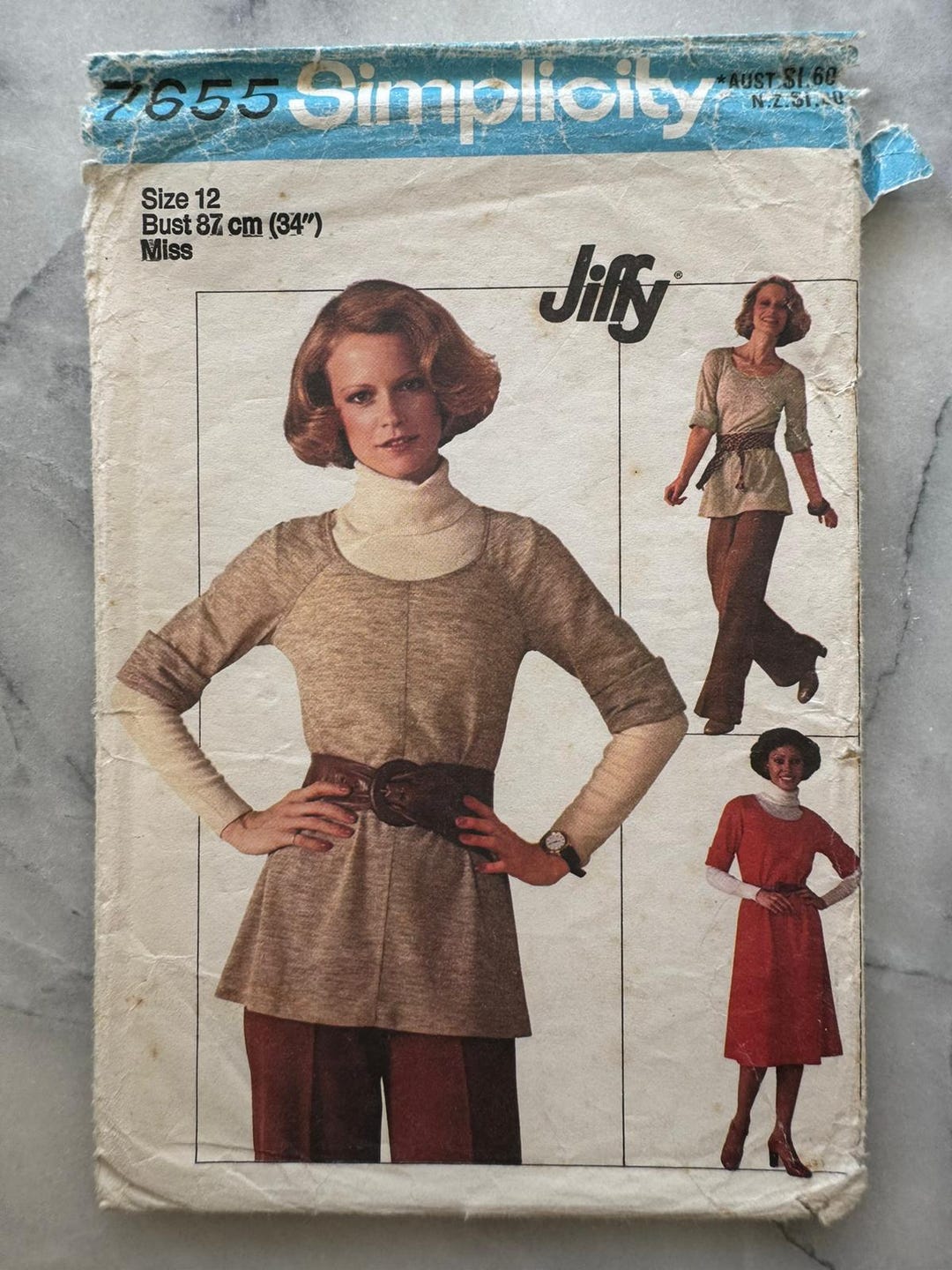 1976 Simplicity 7655 Sewing Pattern - Jiffy Dress, Top, and Pants (size ...