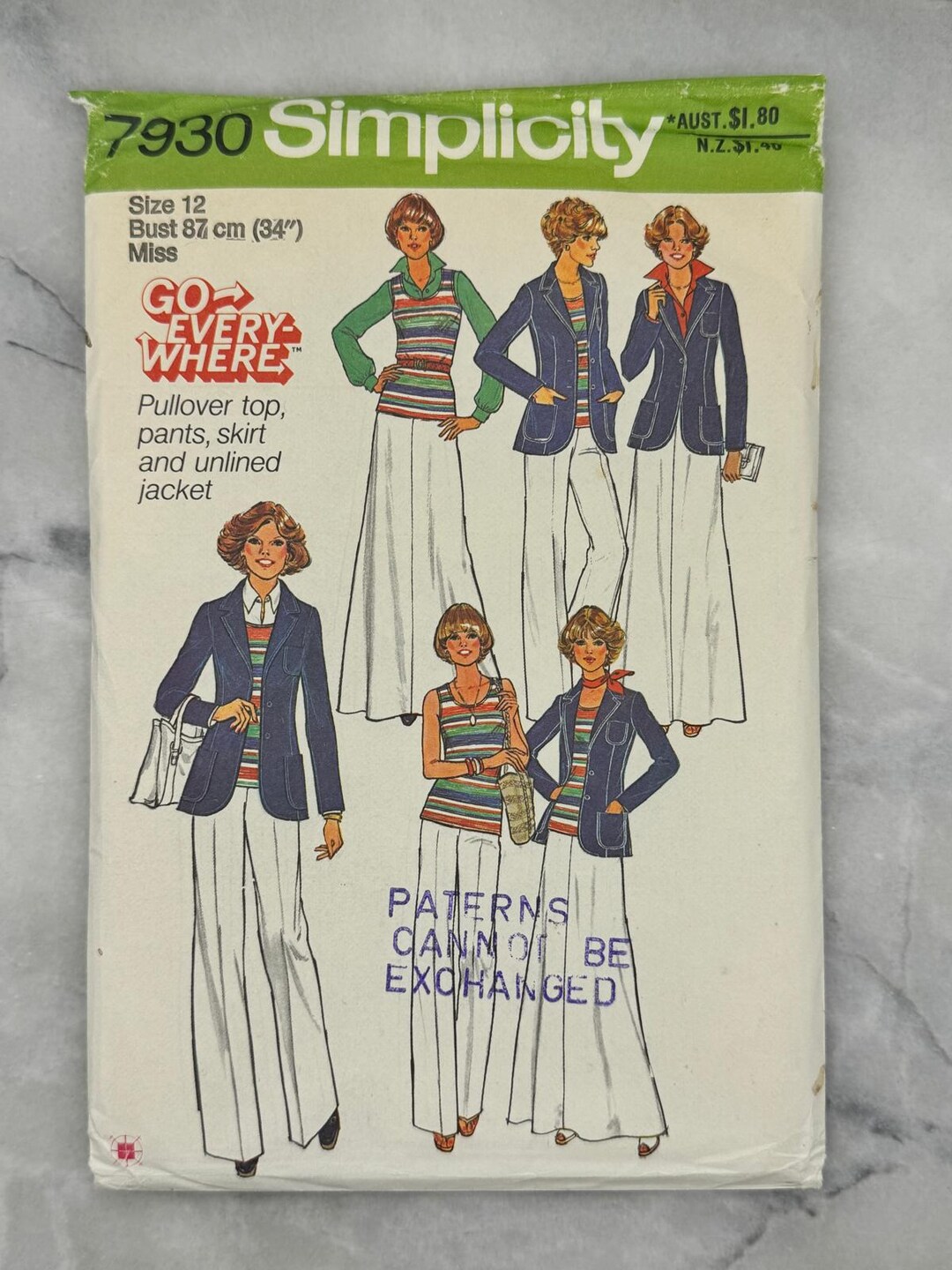 1977 Simplicity 7930 Sewing Pattern -misses' Pullover Top, Pants, Skirt ...
