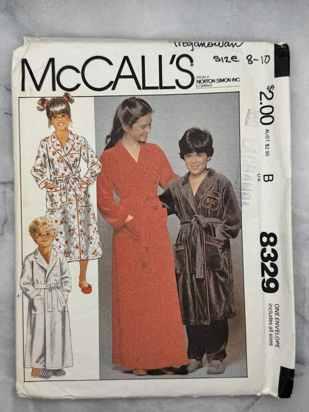 1982 Mccall's 8329 Sewing Pattern - Boys’ and Girls’ Robes (sizes S-L ...