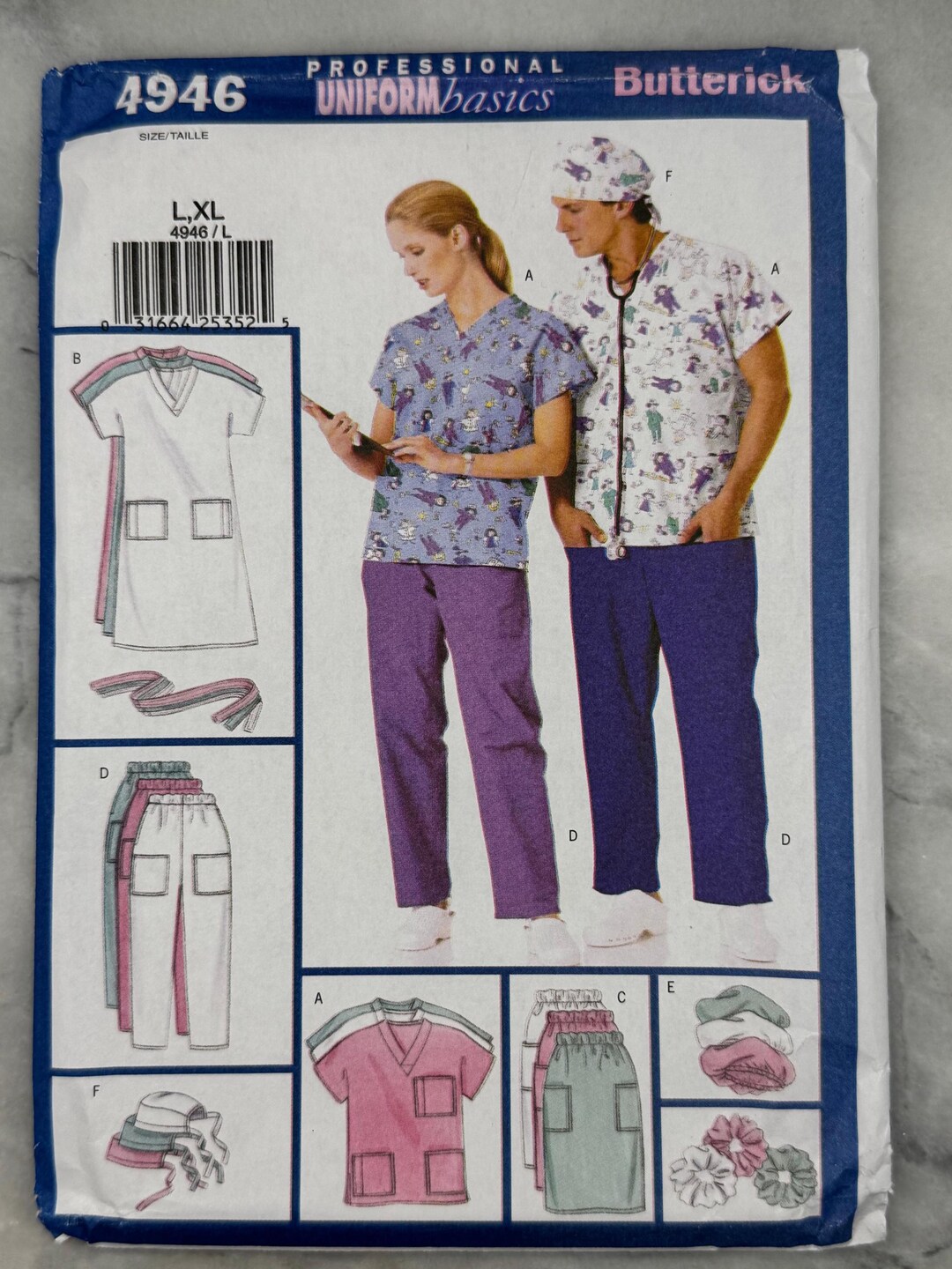 2001 Butterick 4946 Sewing Pattern - Unisex Professional Uniform Basics ...