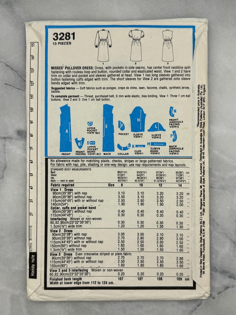 1981 Style 3281 Sewing Pattern - Misses’ Pullover Dress (size 14 ...