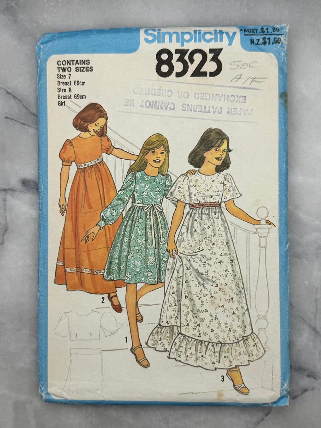 1979 Simplicity 8323 Sewing Pattern - Girls' Dresses in Two Lengths ...