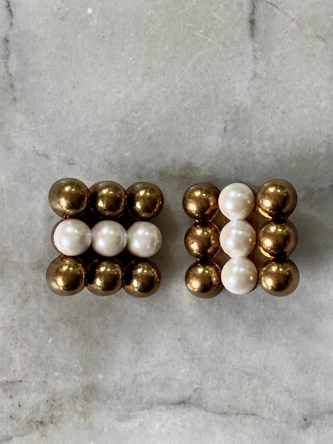 Vintage Gold and Pearl Cluster Buttons – Set of 2 – Square Domed Design ...