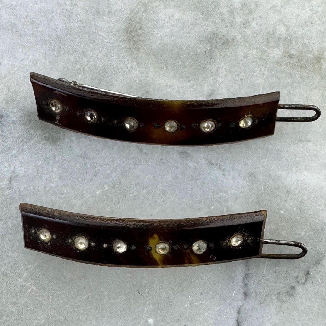 1940s Vintage Hair Barrettes – Tortoiseshell Celluloid With Clear ...