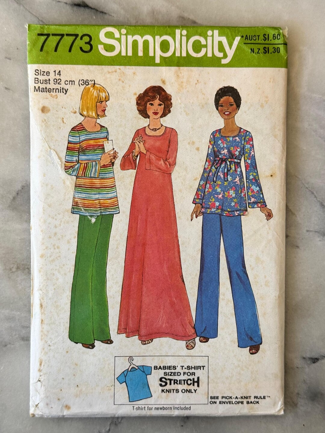 1977 Simplicity 7773 Sewing Pattern - Maternity Dress, Top, and Pants ...
