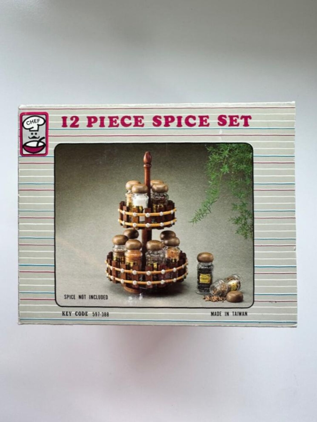 1980s Chef 12-piece Spice Rack Set – Revolving Two-tier Wooden Stand ...