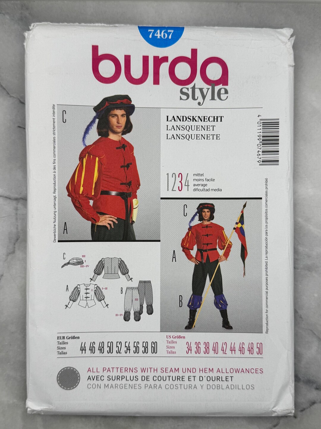 2010 Burda Style 7467 Sewing Pattern - Landsknecht Outfit (sizes 34-50 ...
