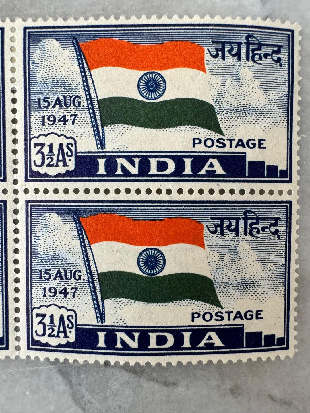 1947 India Independence Stamp Block – 4 Unused 3 Anna Jai Hind Stamps ...