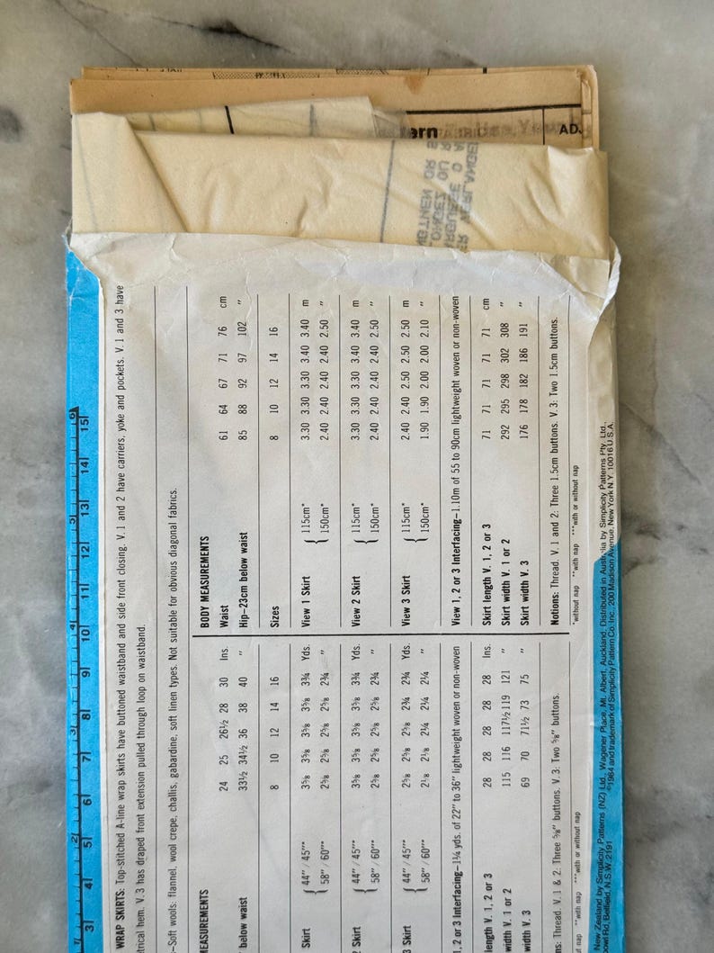 1984 Simplicity 6546 Sewing Pattern - Misses' Wrap Skirts (size 12 ...