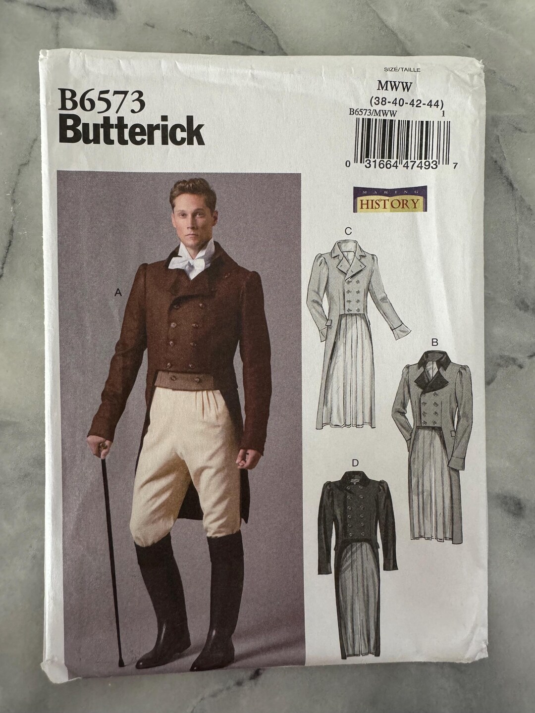 UNCUT Butterick B6573 Sewing Pattern Mens Historical Costume sizes 38 ...