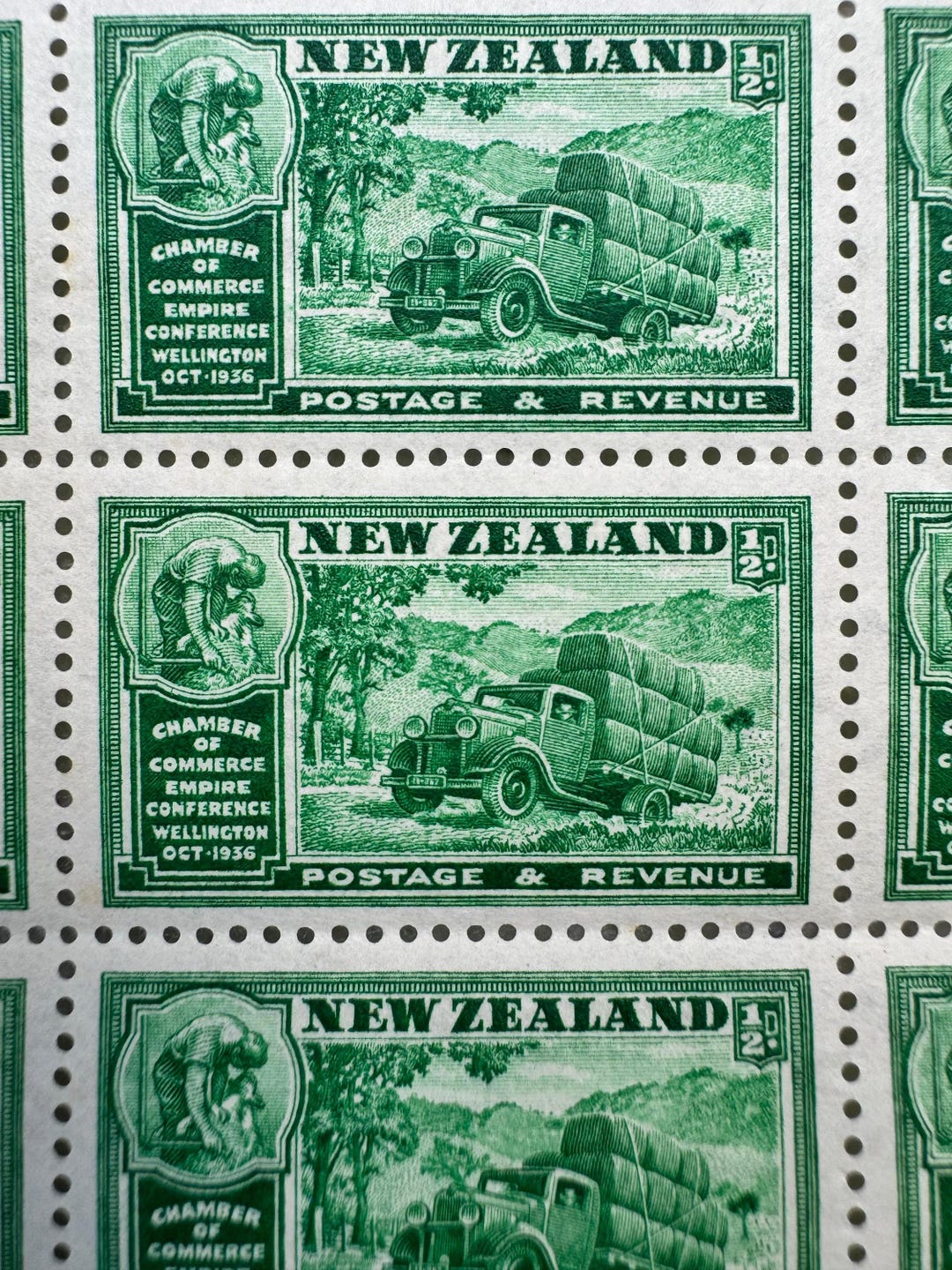 1936 New Zealand Empire Conference Stamp Sheet – 20 Unused Half Penny ...