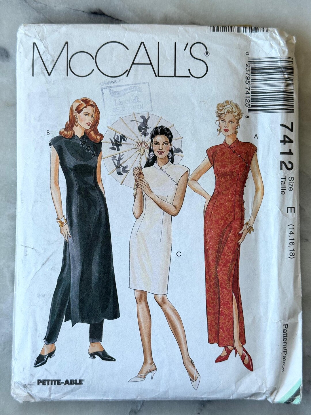 1994 Mccall's 7412 Sewing Pattern - Misses' Cheongsam Dress and Pants (sizes 14-18) - Vintage ...