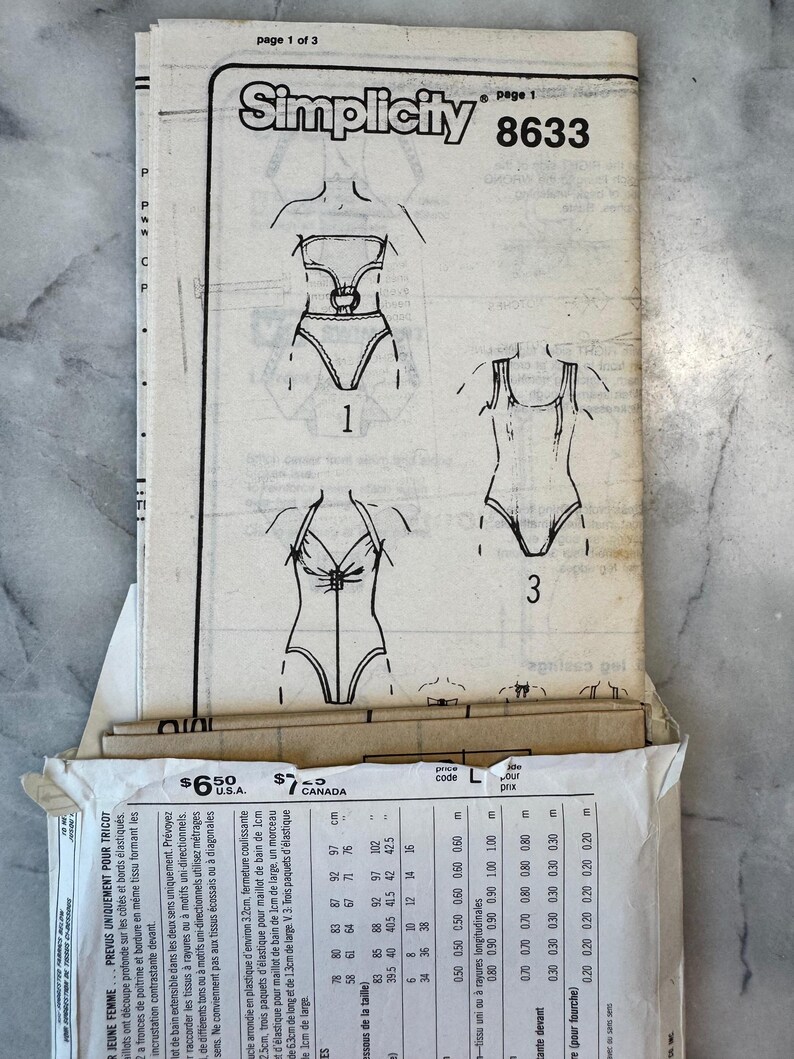 1988 Simplicity 8633 Sewing Pattern – Misses’ Swimsuits – Size O (12–14 ...