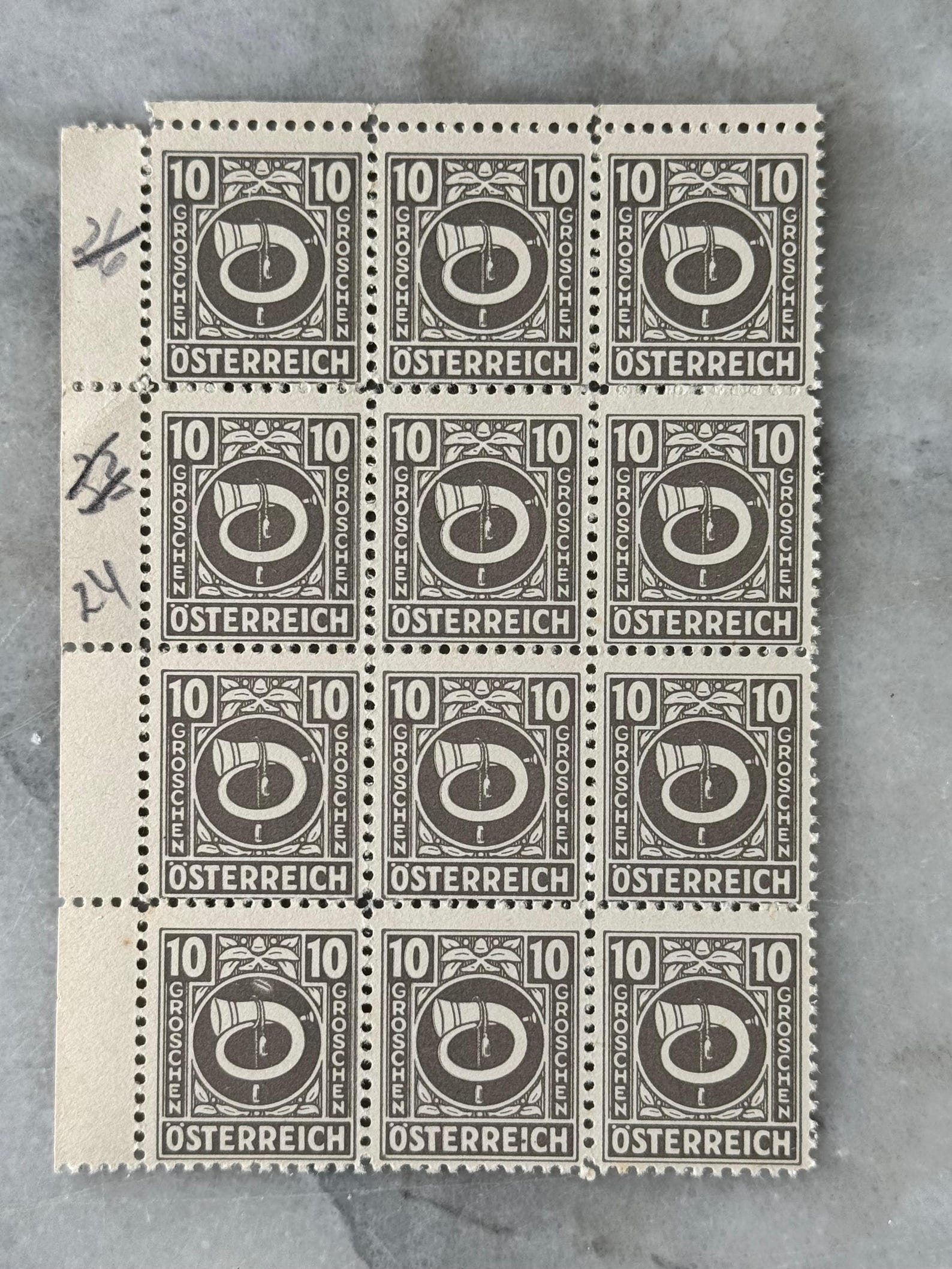 1920s-1940s Vintage Austria 10 Groschen Stamp Sheet - Set of 12 Unused ...