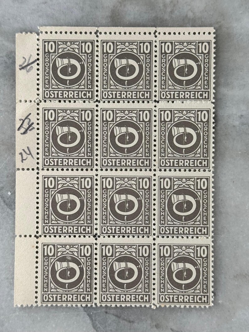 1920s-1940s Vintage Austria 10 Groschen Stamp Sheet - Set of 12 Unused ...