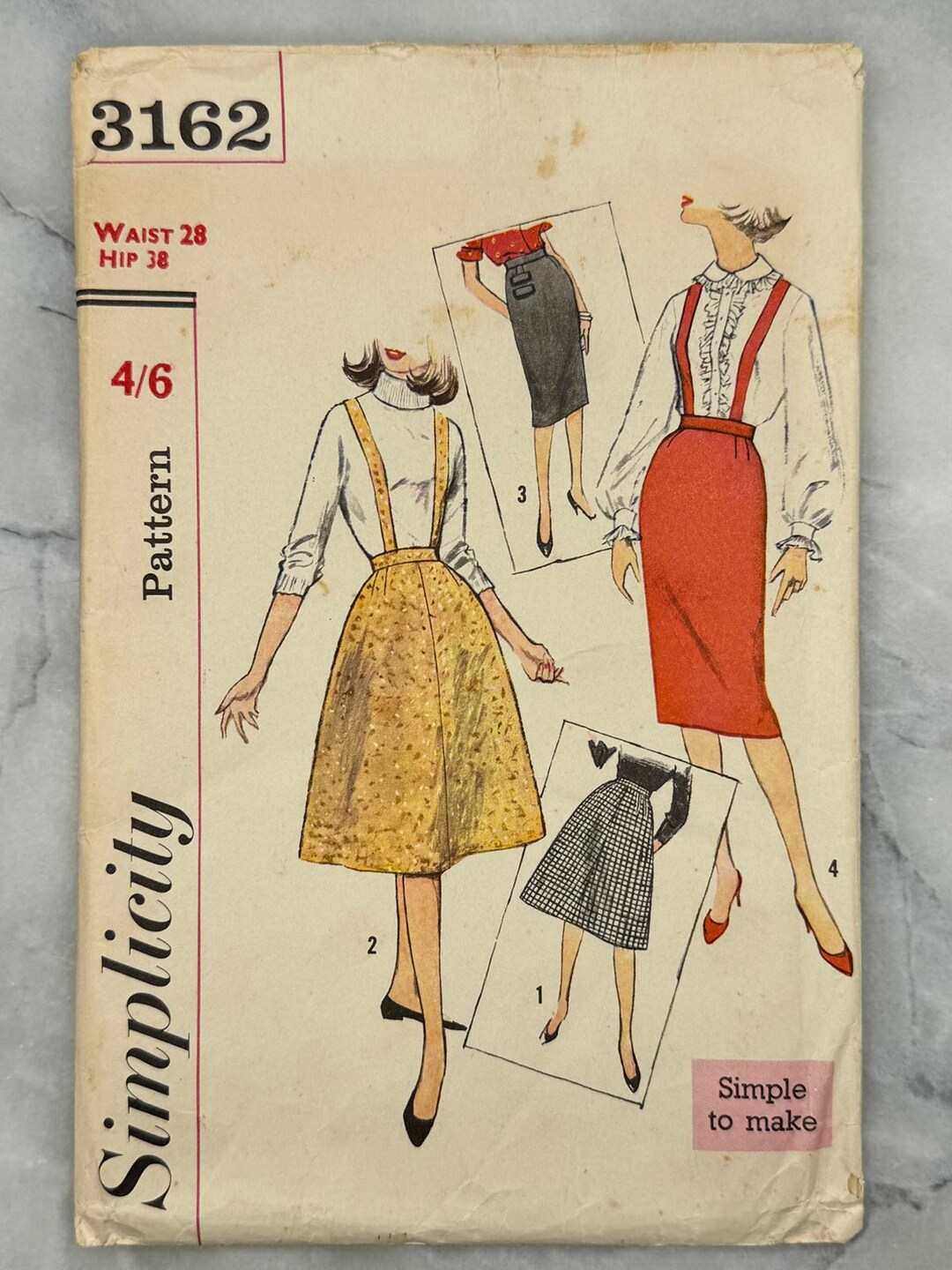 1959 Simplicity 3162 Sewing Pattern - Teen & Junior Skirts (waist 28 ...