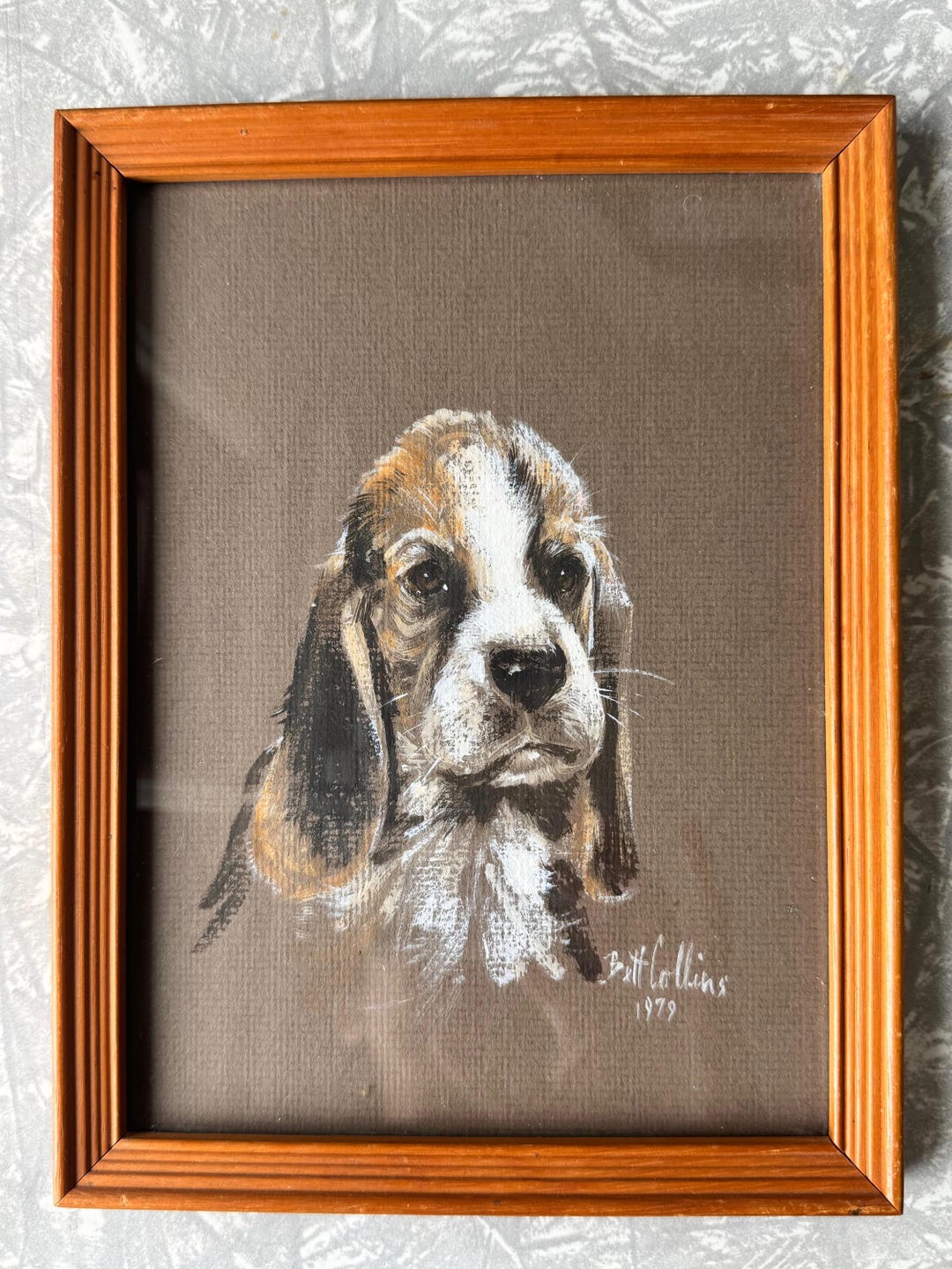 1979 Vintage Original Dog Portrait by Bett Collins - Basset Hound Painting - 23cm X 18cm (9in X ...