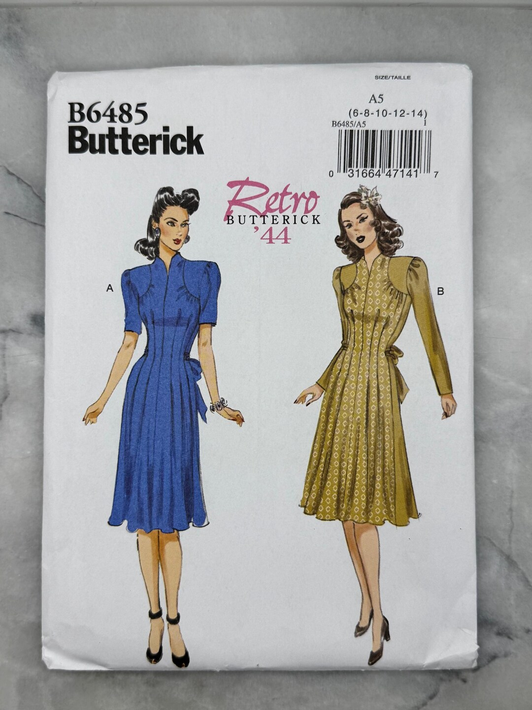 2017 Butterick B6485 Sewing Pattern - Misses' Retro 1944 Dress (sizes 6 ...