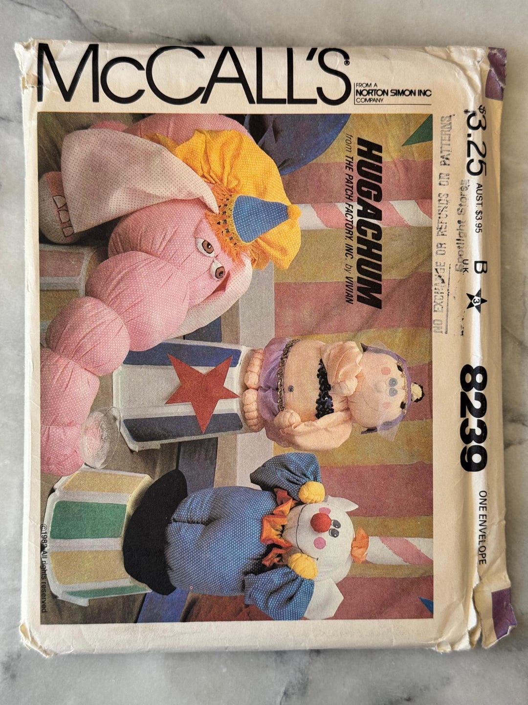 1982 Mccall's 8239 Sewing Pattern - Hugachum Circus Plush Toys - Clown ...