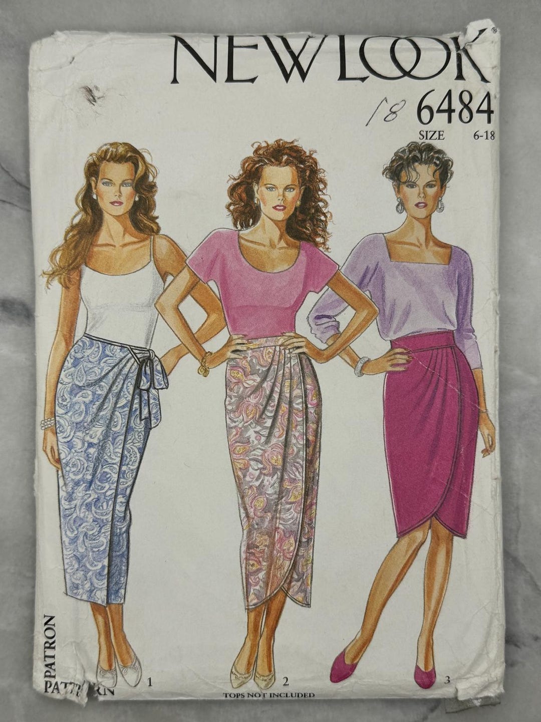 1980s New Look 6484 Sewing Pattern Misses Wrap Skirt sizes 6-18 Vintage ...