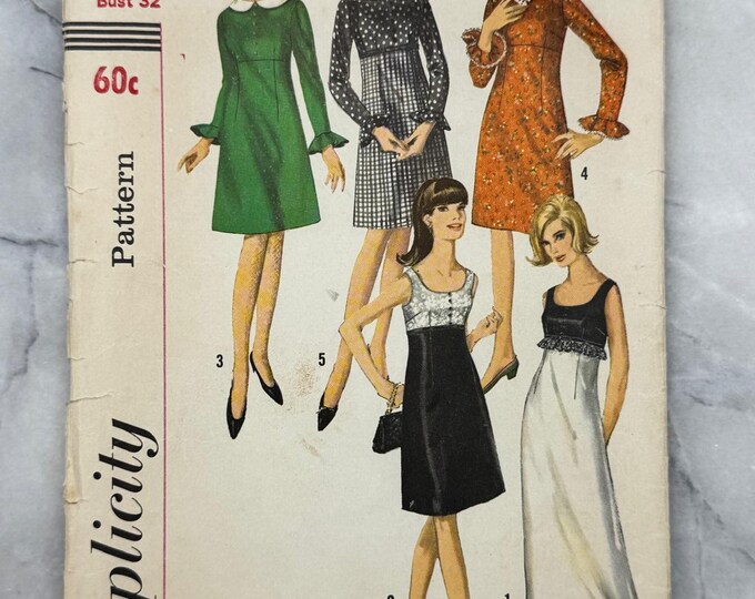 1965 Simplicity 6216 Sewing Pattern-misses’ Dress in Two Lengths ...