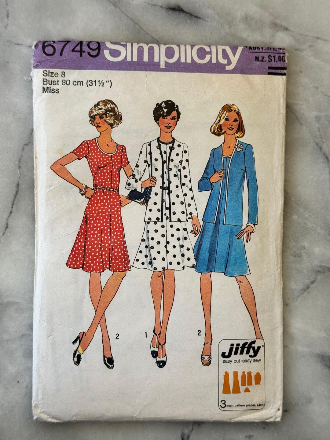 1975 Simplicity 6749 Sewing Pattern - Misses' Dress and Cardigan (size ...