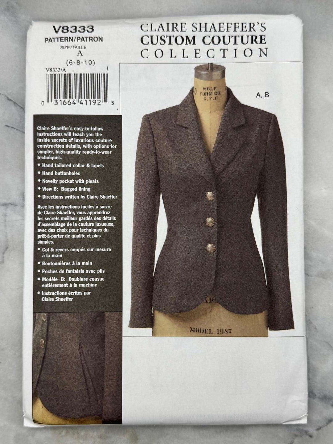 2006 Vogue8333 Sewing Pattern-claire Shaeffer’scustom Couture Jacket ...