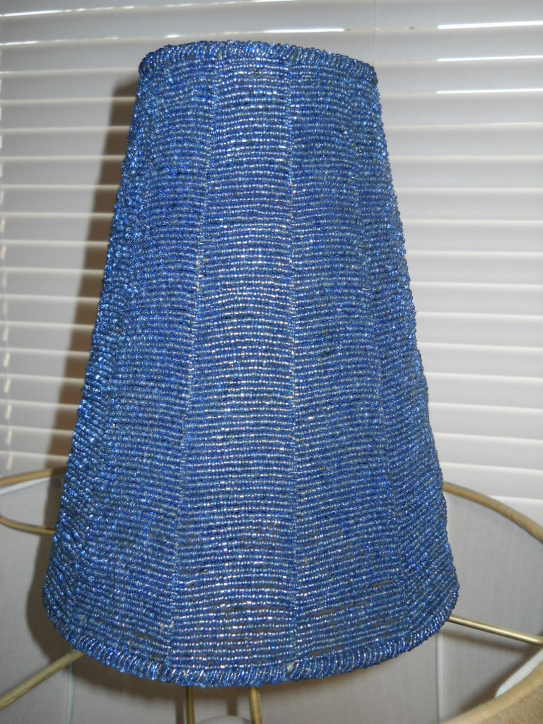 Vintage Glass Beaded Lamp Shade Lapis Blue Long Cone Style - Etsy