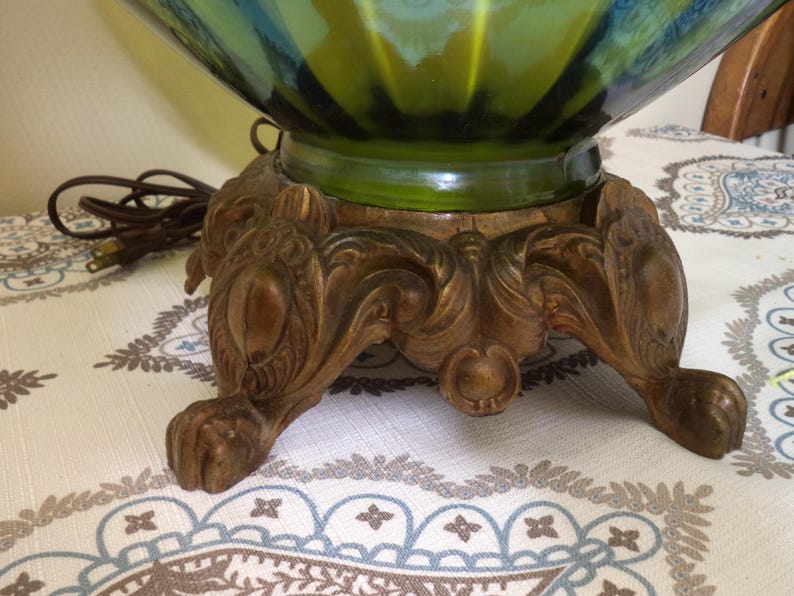 EF & EF Green Carnival Glass and Bronze Table Lamp 1972 - Etsy