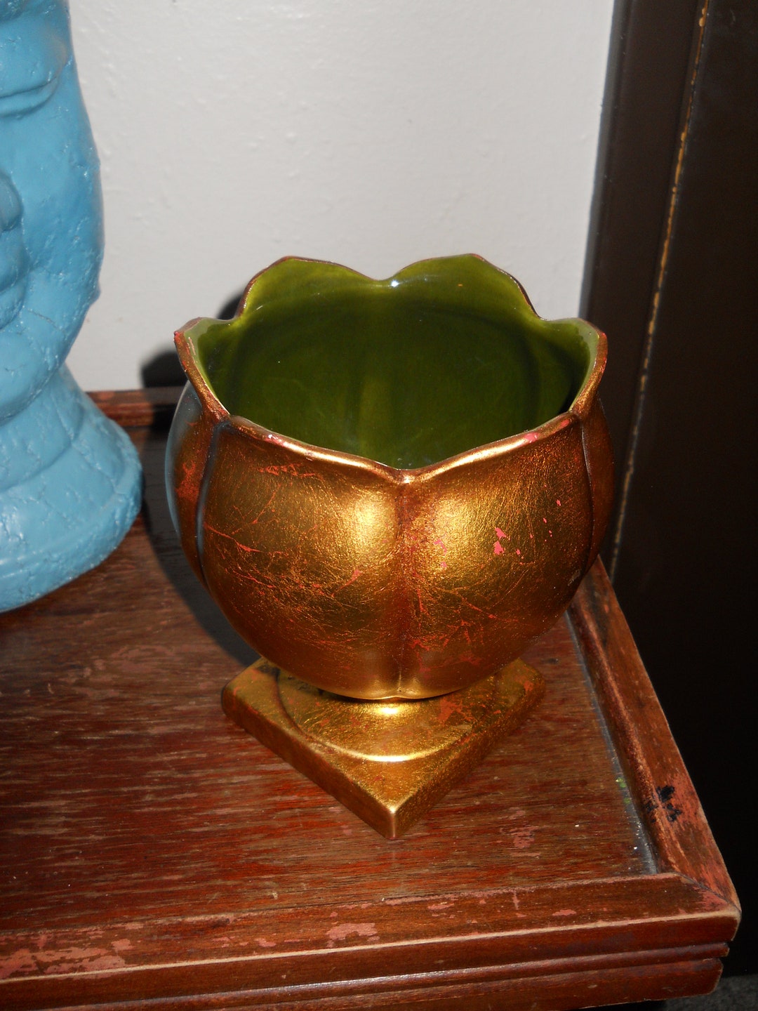 MCM Hollywood Regency Gold Leaf Lotus Flower Footed Vase / Pot Anthony ...