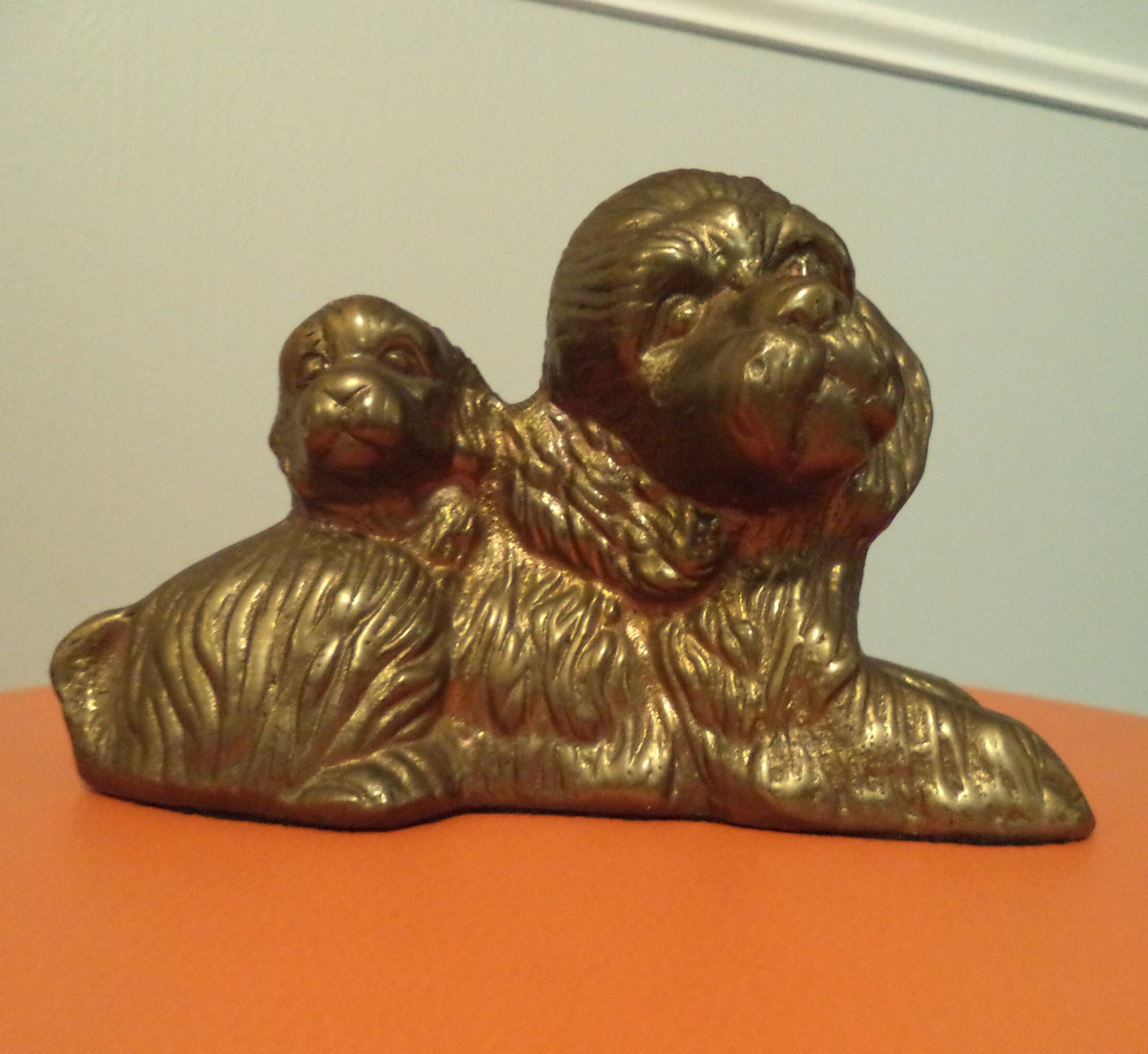 Solid Brass Dog and Pup Statue Fritz Brass Korea - Etsy