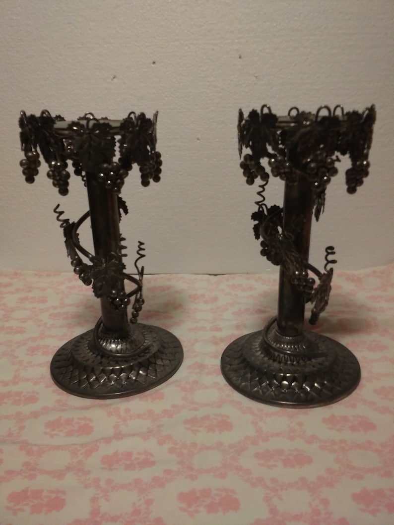 Set of Two Silver Plate Center Piece Grape Vine Spiral Candle - Etsy