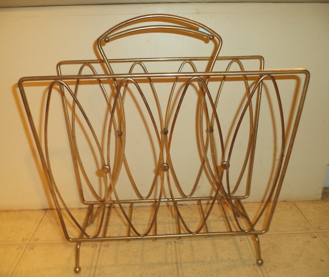 Mid Century Gold Toned Metal Atomic Magazine Rack - Etsy