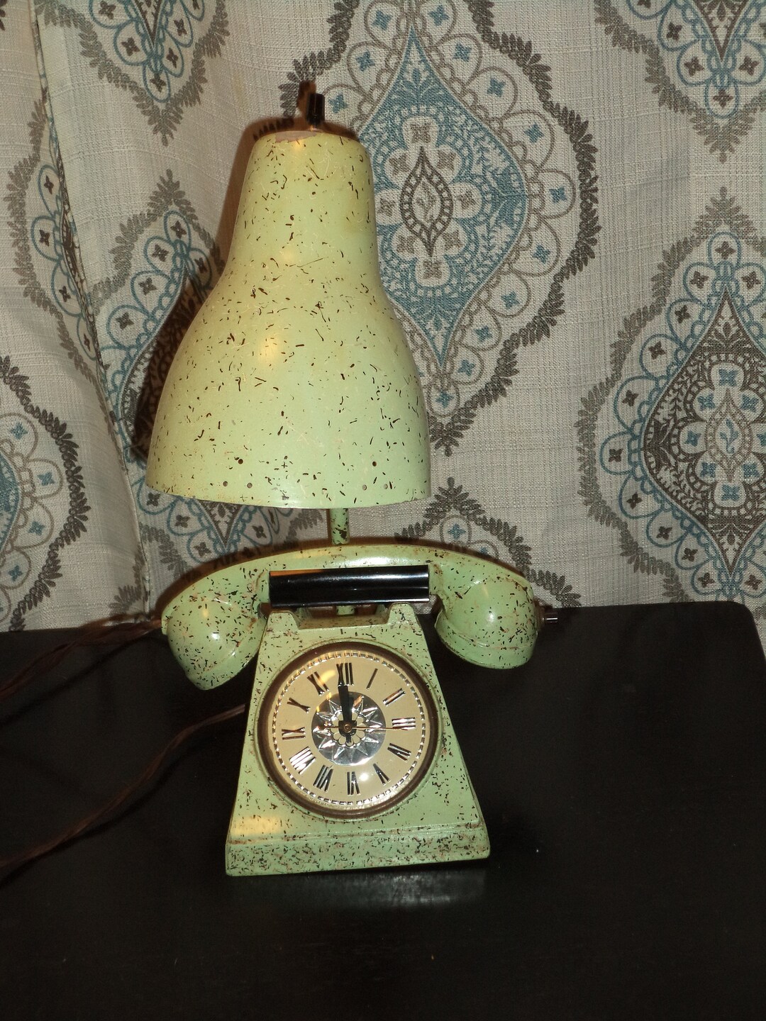 1940's Cast Iron Telephone Table Lamp Clock and Lighter by Trea-boye ...