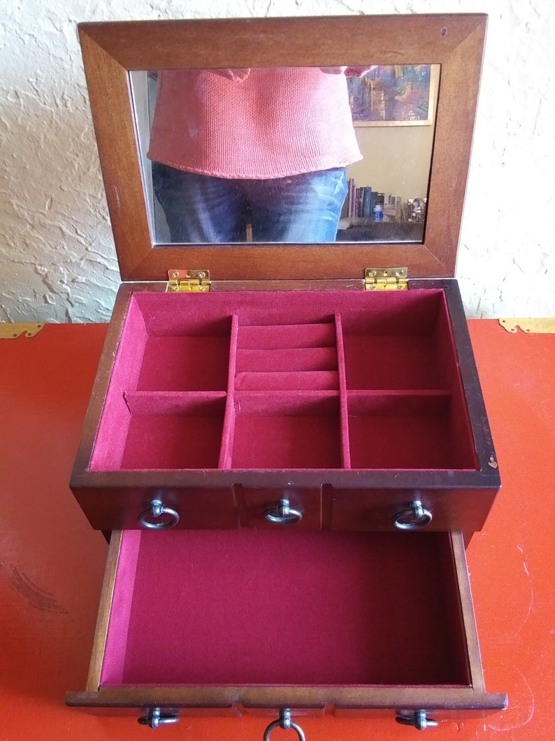 Retro Wood Table Top Jewelry Box - Etsy