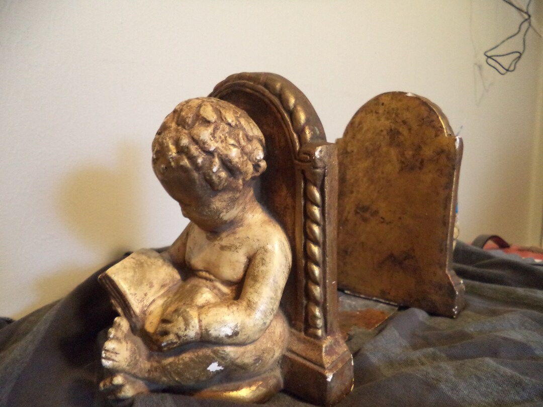 Antique Cherub Bookends Gold Gilded Chalkware - Etsy