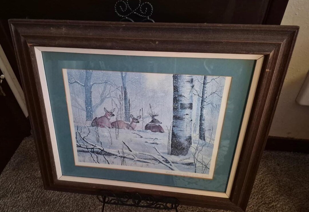 Signed and Numbered Lithograph C H Denault White Tail Deer in Winter ...