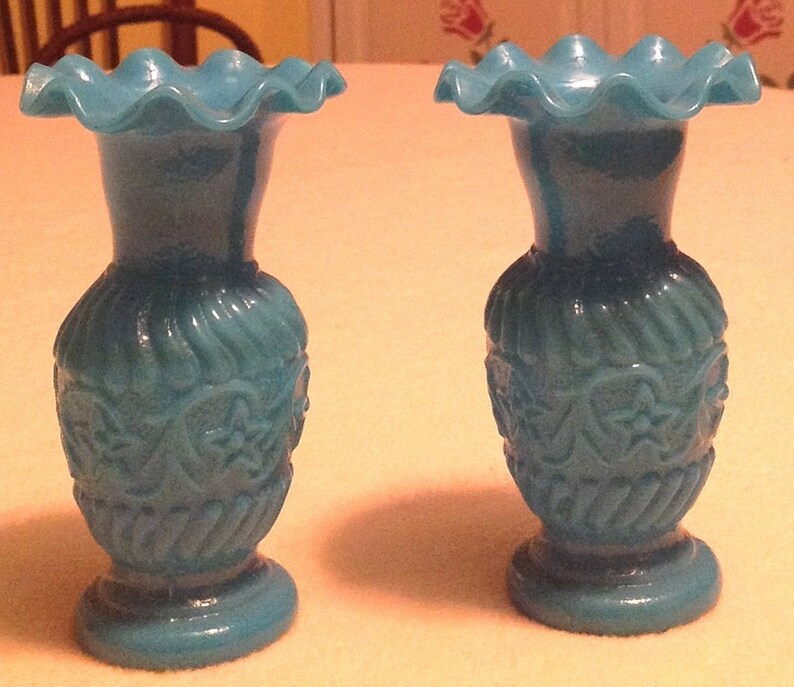 Art Nouveau Opaline Blue Milk Glass Vases | Etsy