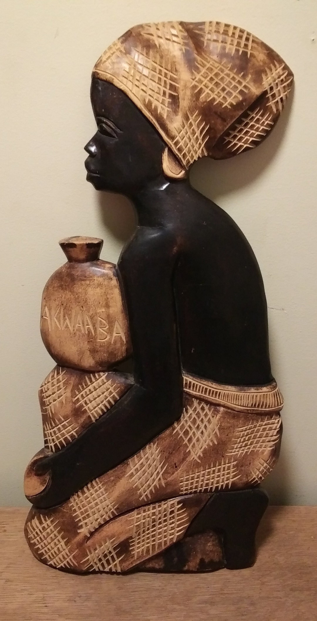 AKWAABA Vintage Hand Carved Woman Welcome Sign Aken Ghana / West Africa ...