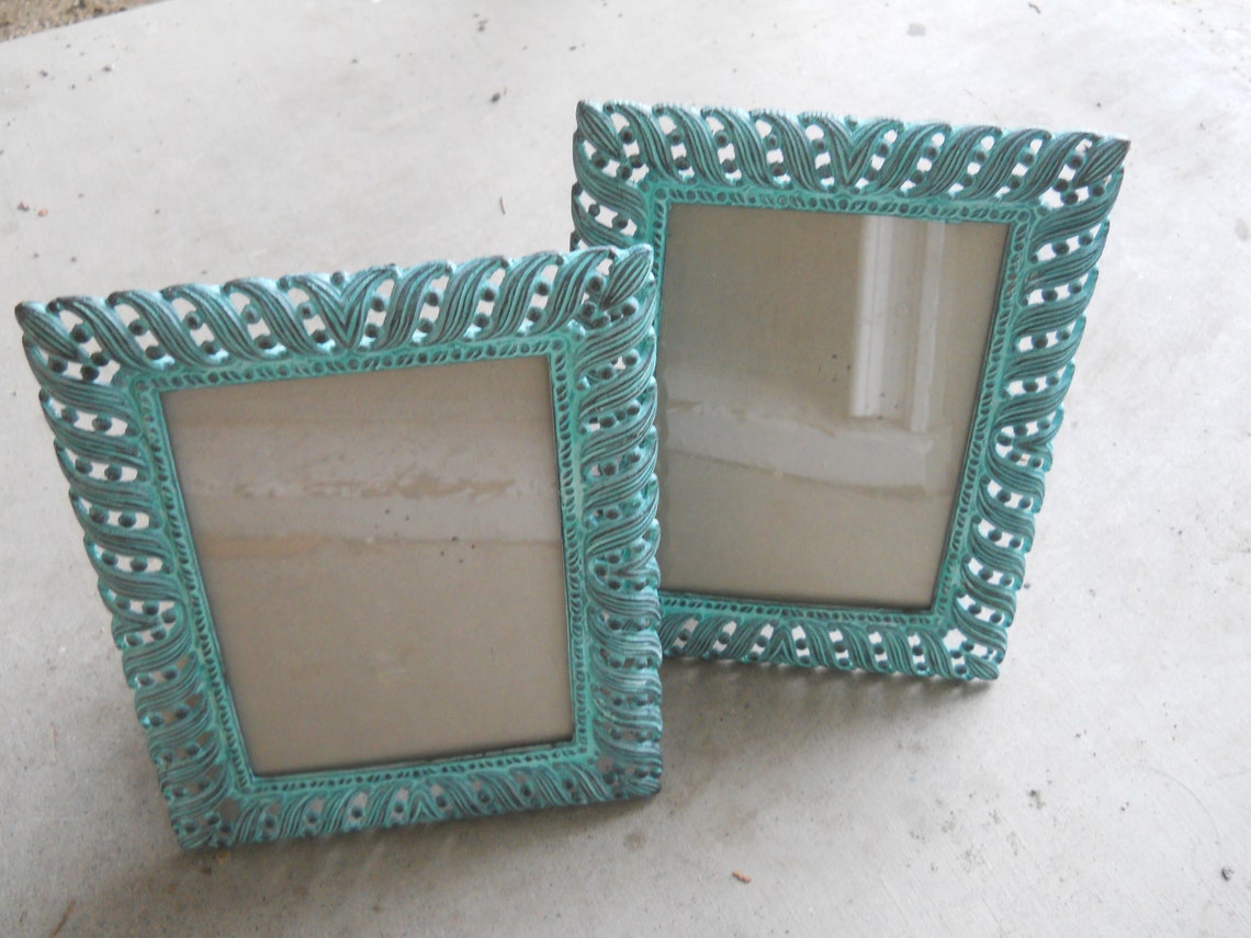 Set of 2 Terragraphics Decorative Metal Photo Frames Peacock Blue - Etsy
