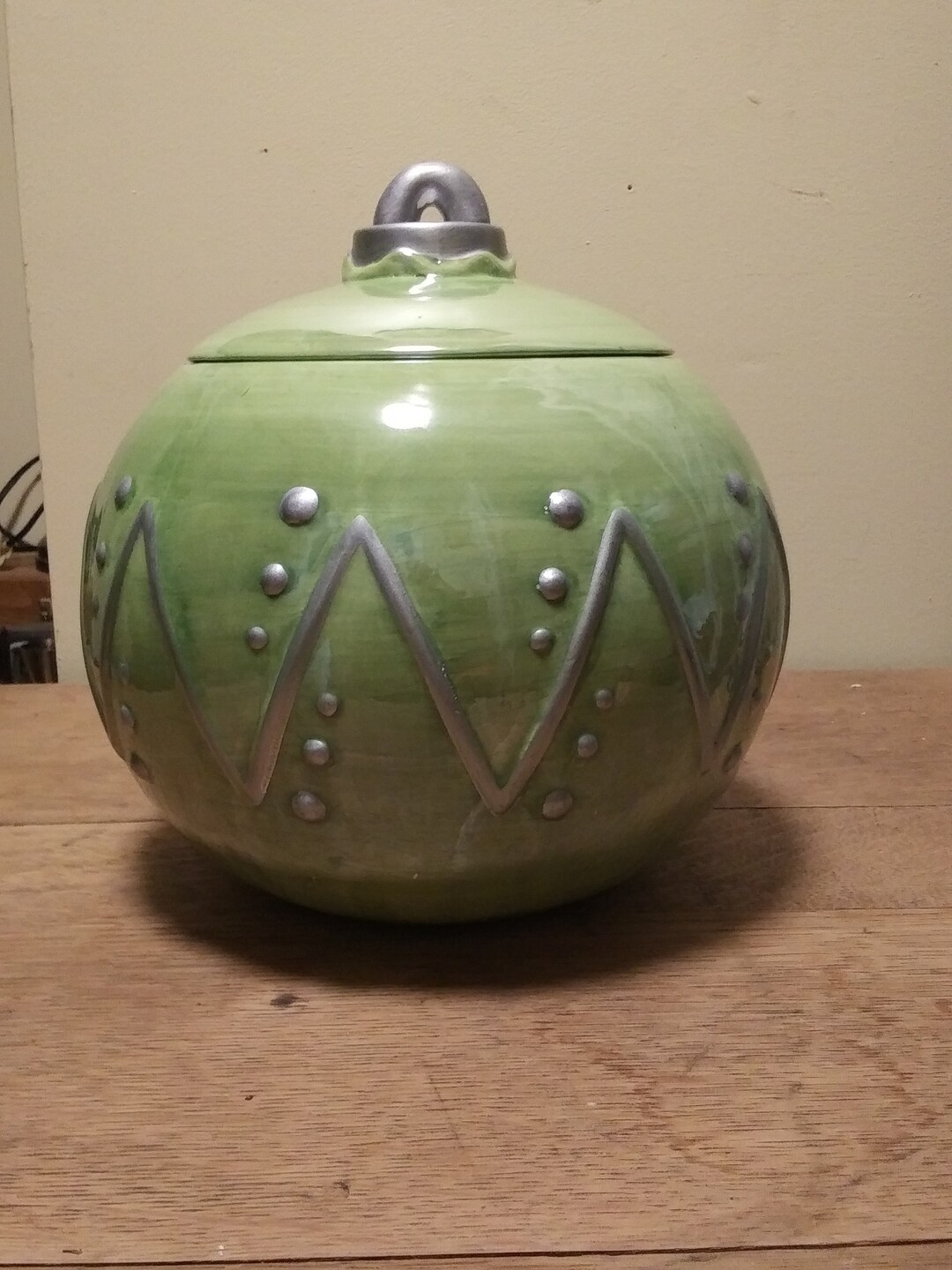 Holiday Cookie Jar Green and Silver Ornament Designpac Inc Circa 80's ...