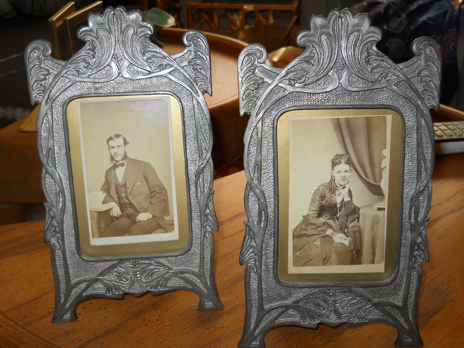 Set of 2 Silver Plated Art Nouveau Frames Husband and Wife Photographs ...