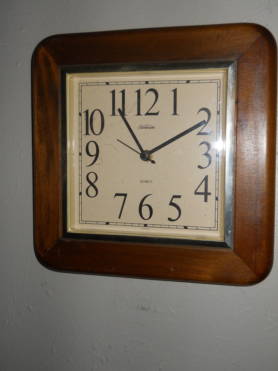 Vintage Sunbeam Wall Clock Wood Frame Battery Operated Quartz Movement ...