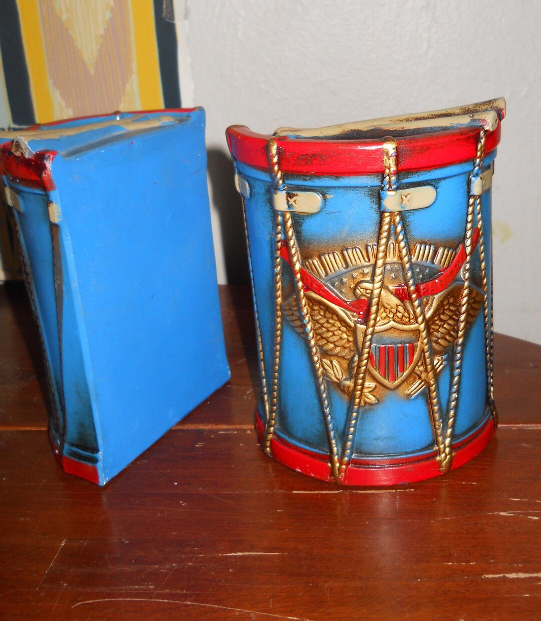 Vintage Lego Chalkware Bookends Americana Drum Patriotic Theme - Etsy