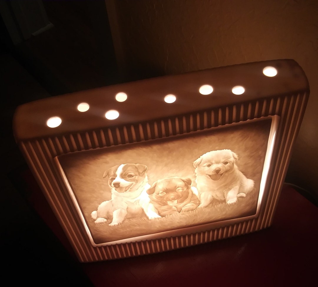 Vintage Lithophane Porcelain Three Dog Lamp Made in Taiwan - Etsy