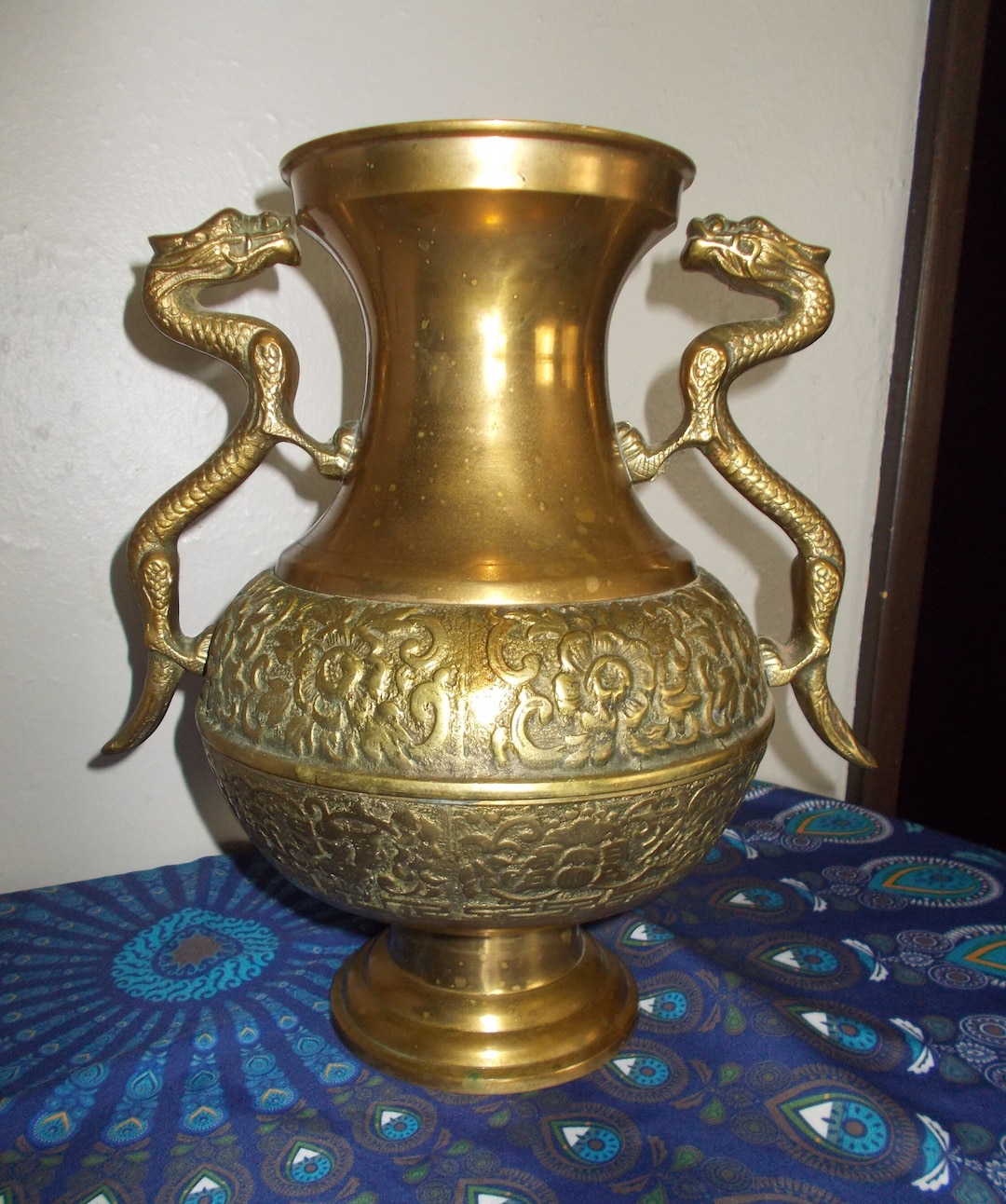 Vintage Solid Brass Dragon Handle Vase 12' Tall - Etsy