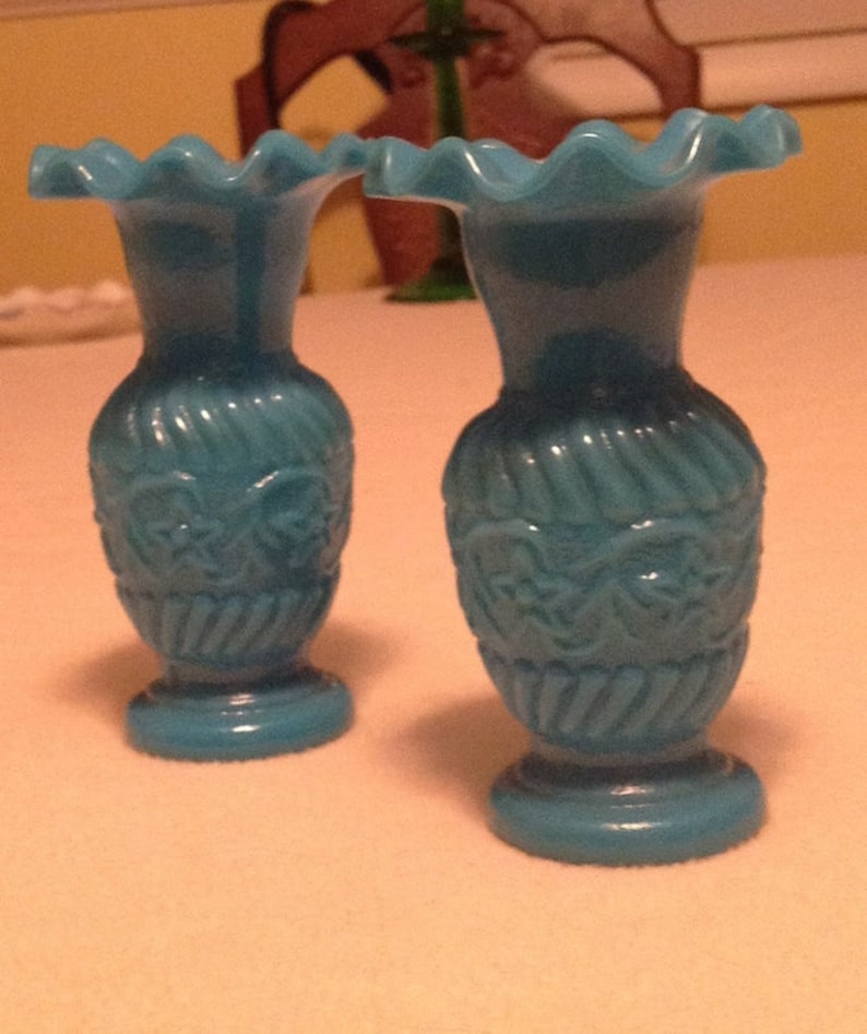 Art Nouveau Opaline Blue Milk Glass Vases | Etsy