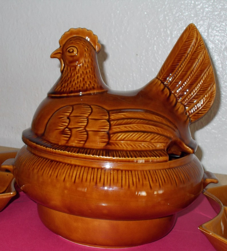 California Pottery Large Hen Soup Tureen With Side Dishes - Etsy